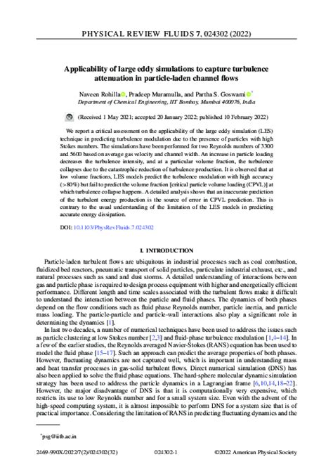 Pdf Applicability Of Large Eddy Simulations To Capture Turbulence Attenuation In Particle