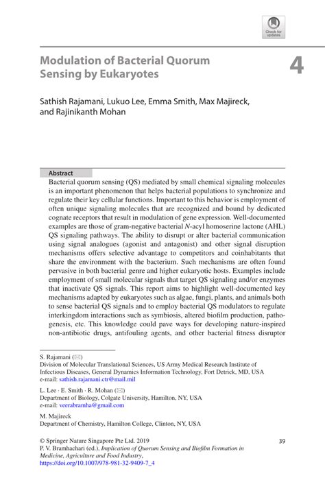 Pdf Modulation Of Bacterial Quorum Sensing By Eukaryotes