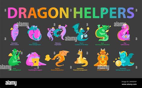 dragon helpers collection colorful dragons represent monthly life