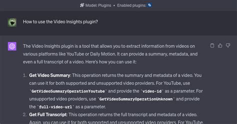 Generate Transcripts From Youtube With The Video Insights Chatgpt Plugin