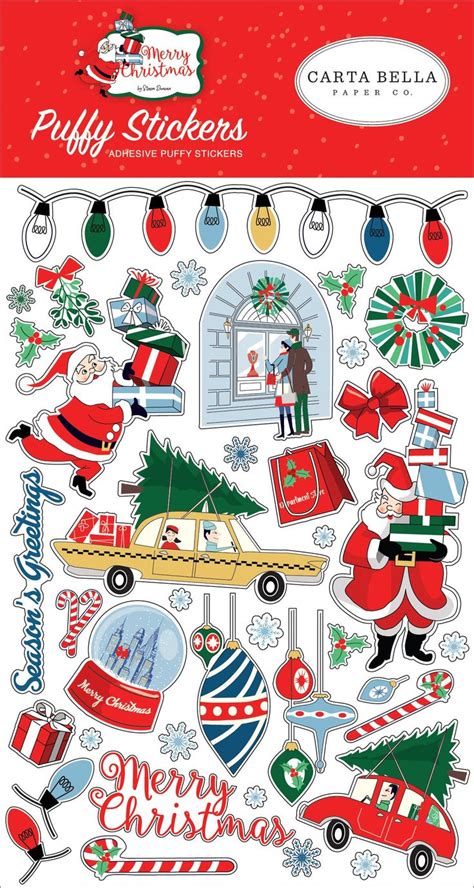 Carta Bella Merry Christmas Collection Puffy Stickers 33 Pieces