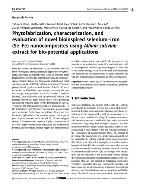 Pdf Phytofabrication Characterization And Evaluation Of Novel