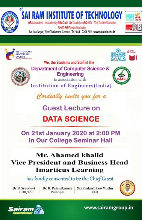 Department Of Cse Conducted A Guest Lecture On Data Science By Mr