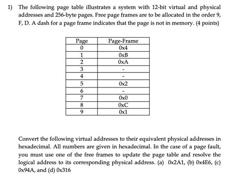 Solved The Following Page Table Illustrates A System With Chegg