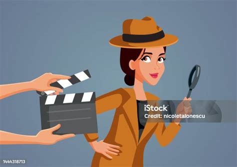 탐정 Tv 시리즈 벡터 만화 일러스트 레이 션을 촬영 하는 여배우 여배우에 대한 스톡 벡터 아트 및 기타 이미지 여배우