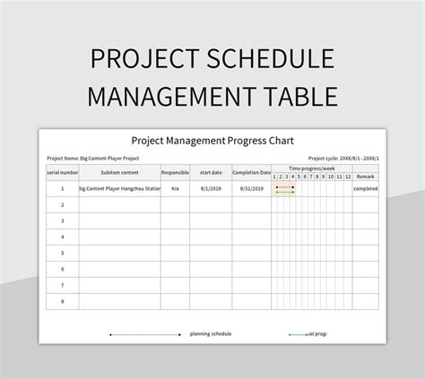 Project Schedule Management Table Excel Template And Google Sheets File For Free Download