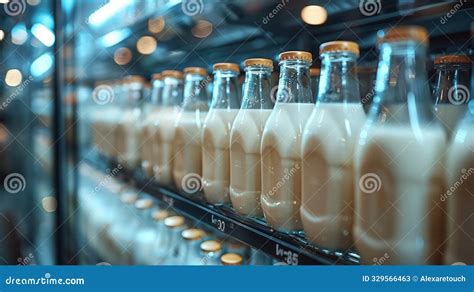 Milk Bottles In Refrigerated Produce Section Stock Image Image Of Retail Quality 329566463