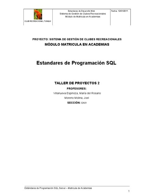 Estándares De Programación Sql Server Para El Módulo De Matrícula De