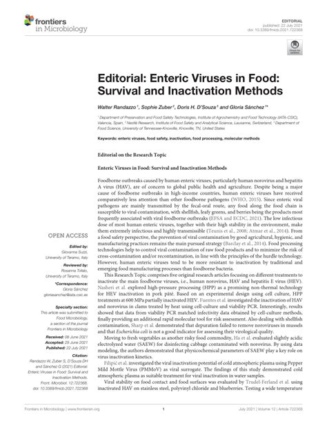 Pdf Editorial Enteric Viruses In Food Survival And Inactivation Methods