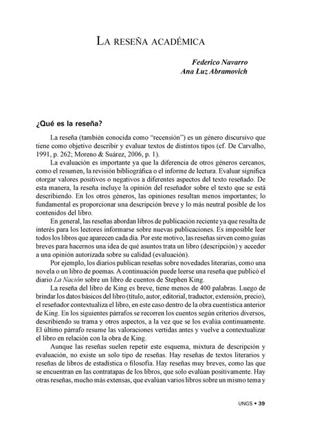 ¿como Hacer Una Reseña Academica Ungs • 39 La Reseña Académica