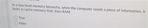 Solved In A Two Level Memory Hierarchy When The Computer