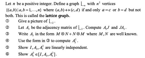 solved let n be a positive integer define a graph l with