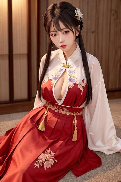 Premium Ai Image A Woman In A Red Hanfu Dress