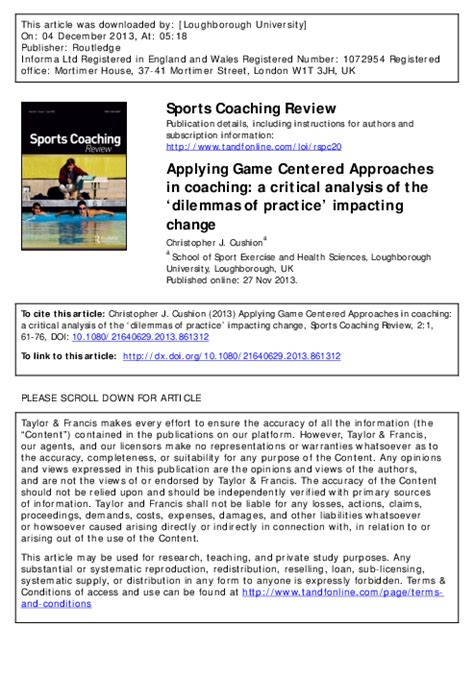 Pdf Applying Game Centered Approaches In Coaching A Critical