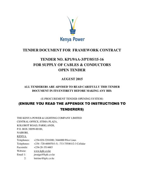 Fillable Online Kplc Co TENDER FOR SUPPLY OF PG CLAMPS AND LINE TAPS