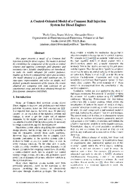 A Control Oriented Model Of A Common Rail Injection System For Diesel Engines