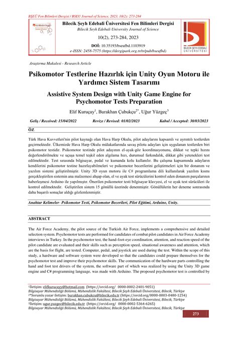 Pdf Psikomotor Testlerine Hazırlık Için Unity Oyun Motoru Ile
