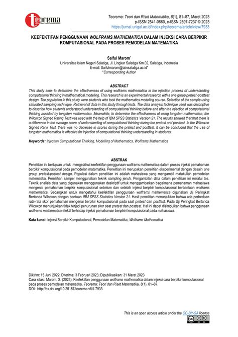 Pdf Keefektifan Penggunaan Wolframs Mathematica Dalam Injeksi Cara Berpikir Komputasional Pada