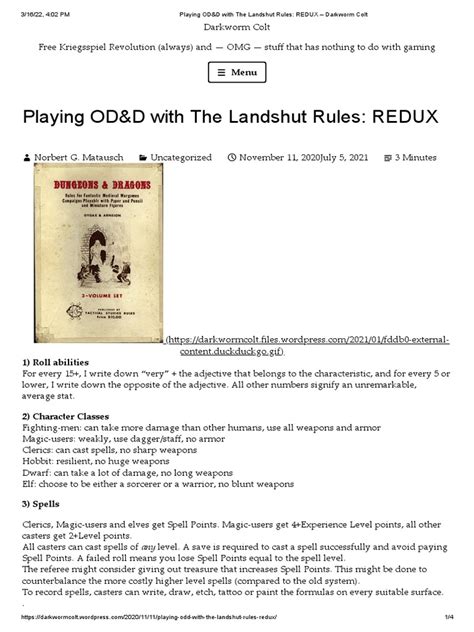 playing odandd with the landshut rules redux darkworm colt pdf