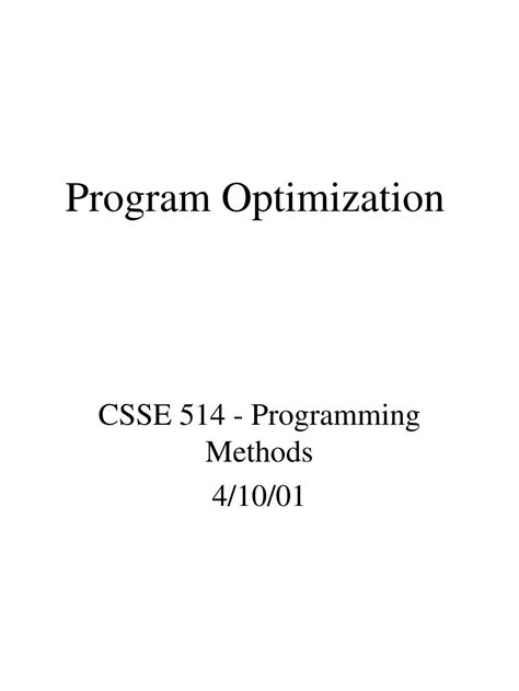 PPT Program Optimization PowerPoint Presentation Free Download ID