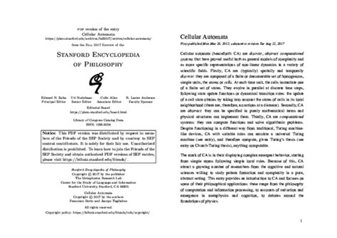 Pdf Cellular Automata The Stanford Encyclopedia Of Philosophy