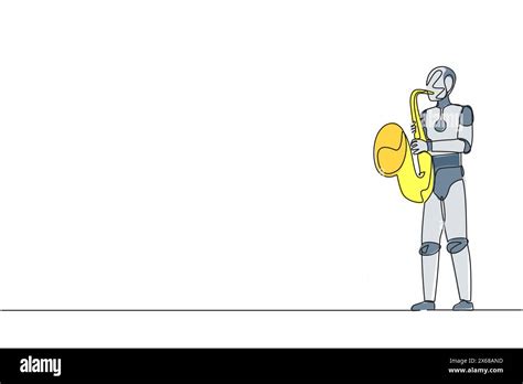 Single One Line Drawing Robot Saxophonist Perform In Festival Jazz