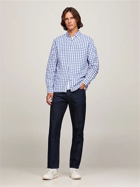 Flex Regular Fit Hemd Mit Mikro Karos Blau Tommy Hilfiger