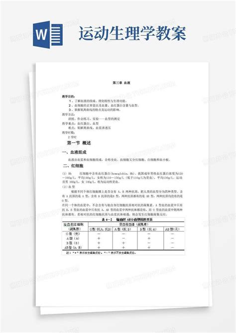 运动生理学教案 血液word模板下载编号qwbegoen熊猫办公
