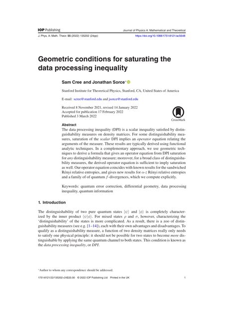 Geometric Conditions For Saturating The Data Processing Inequality Request Pdf