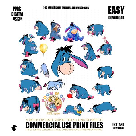 Rainbow Eeyore Clipart Png Bundle Sublimation Digital Download Etsy