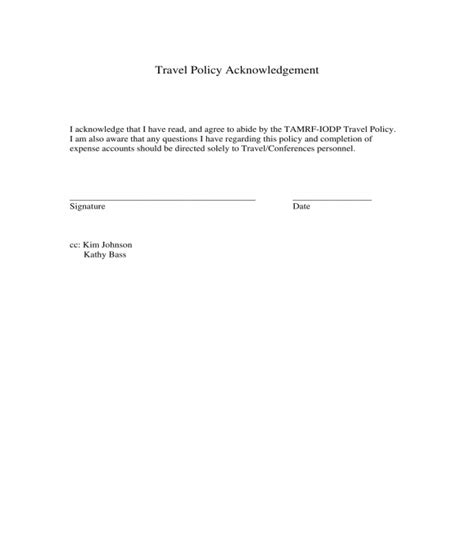Policy Acknowledgement Form Template