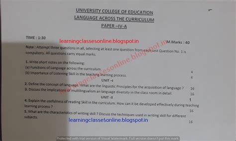 Language Acorss The Curriculum 2018 Bed Model Test Question Papers