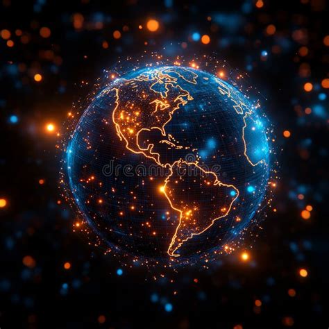 Global Digital Network With Lights Connecting Continents Stock
