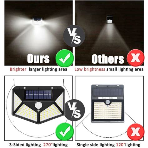100 Led 태양열 방수 벽 조명 야외 태양광 램프 모션 센서 태양광 가로등 정원 장식용