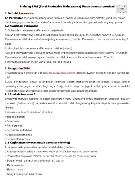 Materi Trining Operator Tpm Bulan Oktober 2022 Pdf