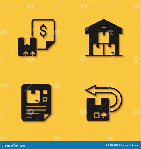 Set Waybill Return Cardboard Box And Full Warehouse Icon With Long