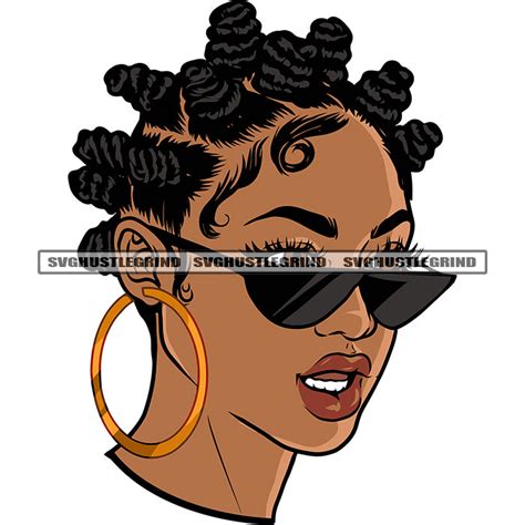 Gangster African American Woman Smile Face And Wearing Hoop Earing Sun