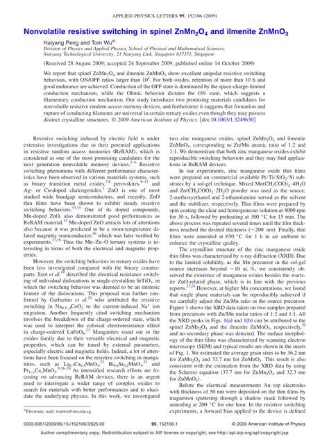 Pdf Nonvolatile Resistive Switching In Spinel Znmn2o4 And Ilmenite Znmno3