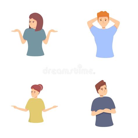 Ambiguous Icons Set Cartoon Vector Confused Character Does Not Know What To Do Stock Vector