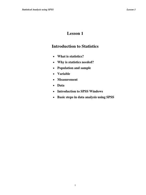 A Lesson 1 Introduction To Statistics And Spss Pdf Spss Statistics
