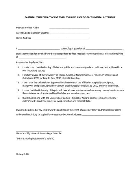 Consent Form For F2f Internship Pdf