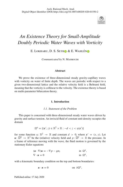 Pdf An Existence Theory For Small Amplitude Doubly Periodic Water Waves With Vorticity