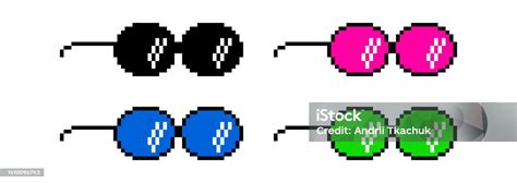 안경 픽셀 아트 스타일 8 비트 깡패 라이프 스타일 디자인 사진 및 사진에 대 한 벡터 안경 밈 편집 하기 쉬운 모자이크 처리에 대한 스톡 벡터 아트 및 기타 이미지