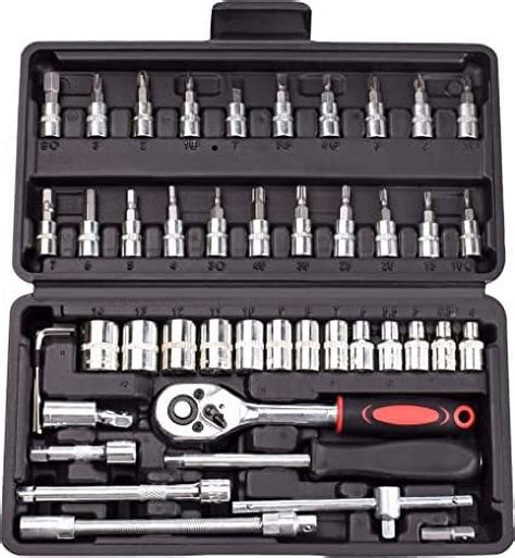 46 Pieces 1 4 Inch Drive Socket Ratchet Wrench Set With Bit Socket Set Metric And Extension Bar