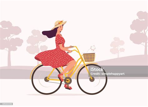 앞 바구니에 고양이와 함께 숙녀 자전거를 타는 젊은 여성 여자에 대한 스톡 벡터 아트 및 기타 이미지 여자 자전거 타기 한 명의 여자만 Istock