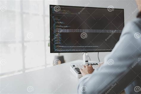 Female Programmer Typing On Computer Keyboard Programmer Designing