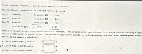 Solved Periodic Inventory Using Fifo Lifo And Weighted Average
