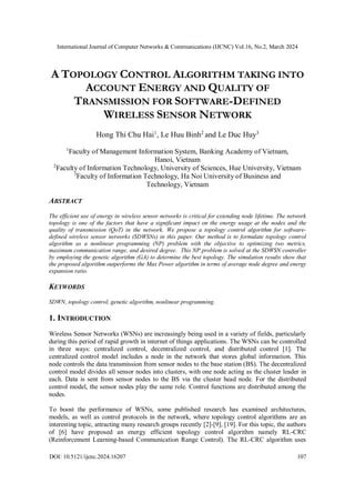A Topology Control Algorithm Taking Into Account Energy And Quality Of