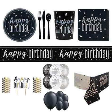 Black Glitz Happy Birthday 16 Person Deluxe Party Pack Partyrama