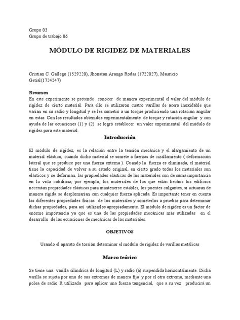 Modulo De Rigidez Pdf Elasticidad Física Rigidez